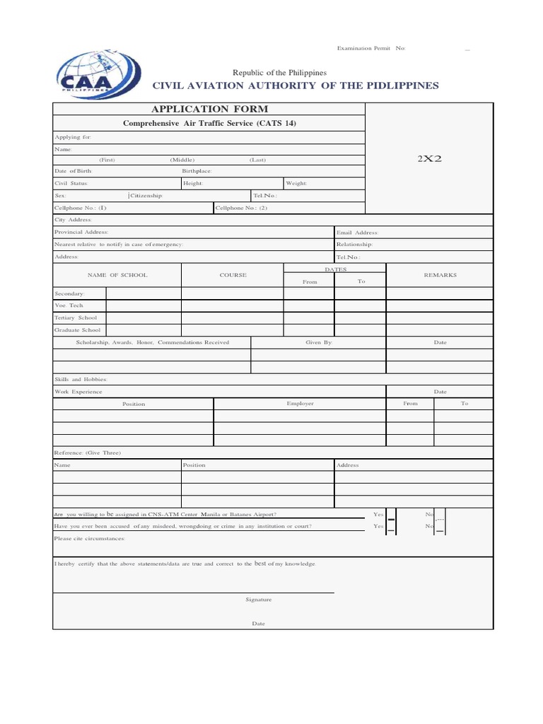 Application Form: Civil Aviation Authority of The Pidlippines | PDF ...