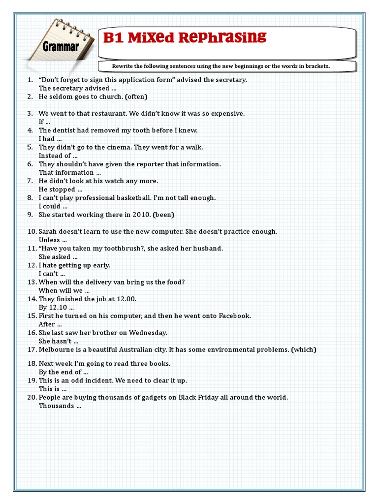 b1 Rephrasing End of The Year Revision Grammar Drills Tests - 97744 | PDF