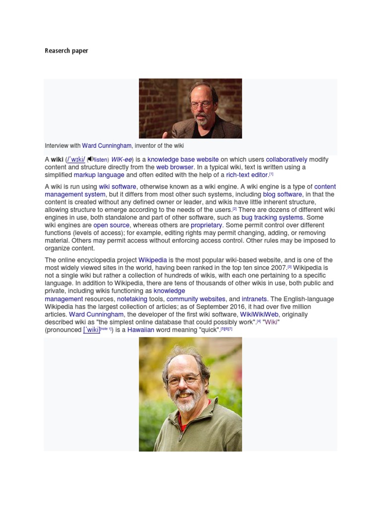 Reaserch Paper: Ward Cunningham | PDF | Wiki | Wikipedia