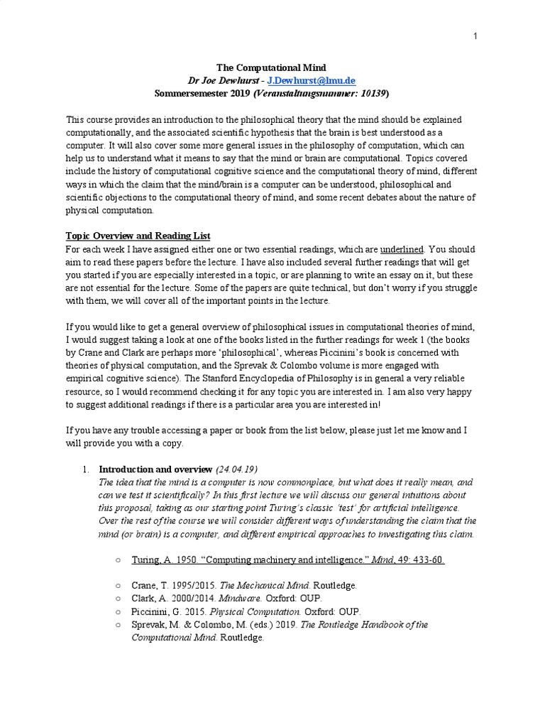 The Computational Mind Pdf Philosophy Of Mind Cognitive Science