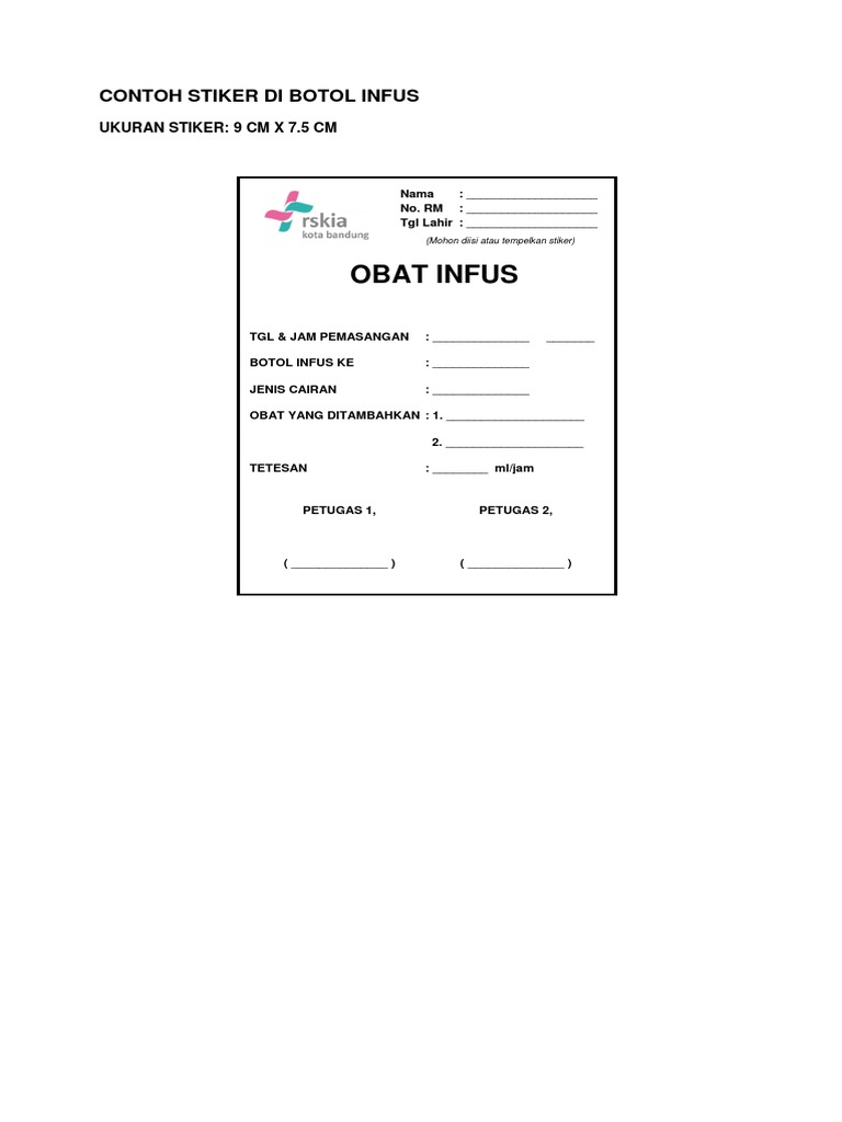 Contoh Stiker Di Botol Infus | PDF