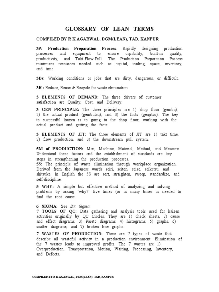 Lean Glossary of Terms | PDF | Lean Manufacturing | Inventory