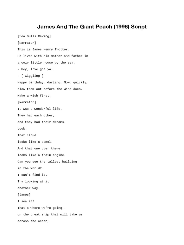 James and The Giant Peach (1996) Script | Download Free PDF | Curry ...