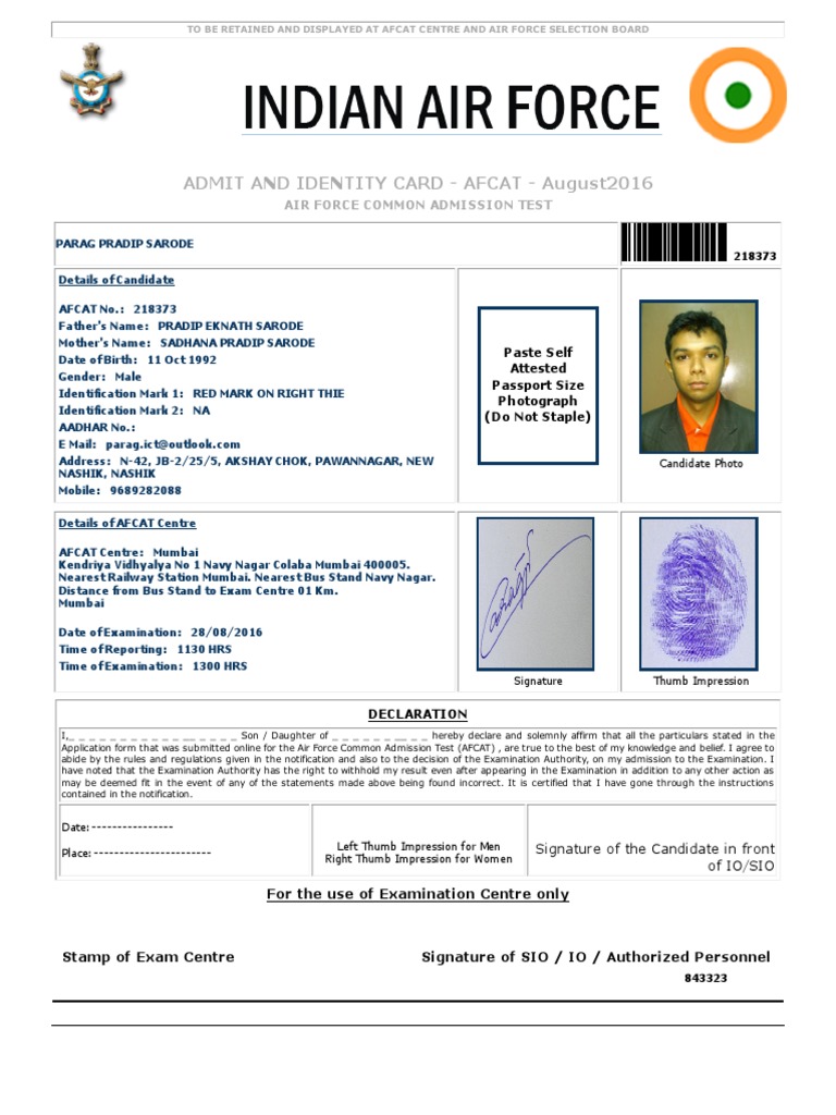 Afcat PDF | PDF | Identity Document | Official Documents