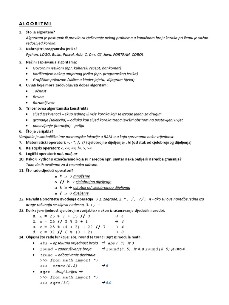 4 Pitanja Za Ponavljanje Algoritmi | PDF