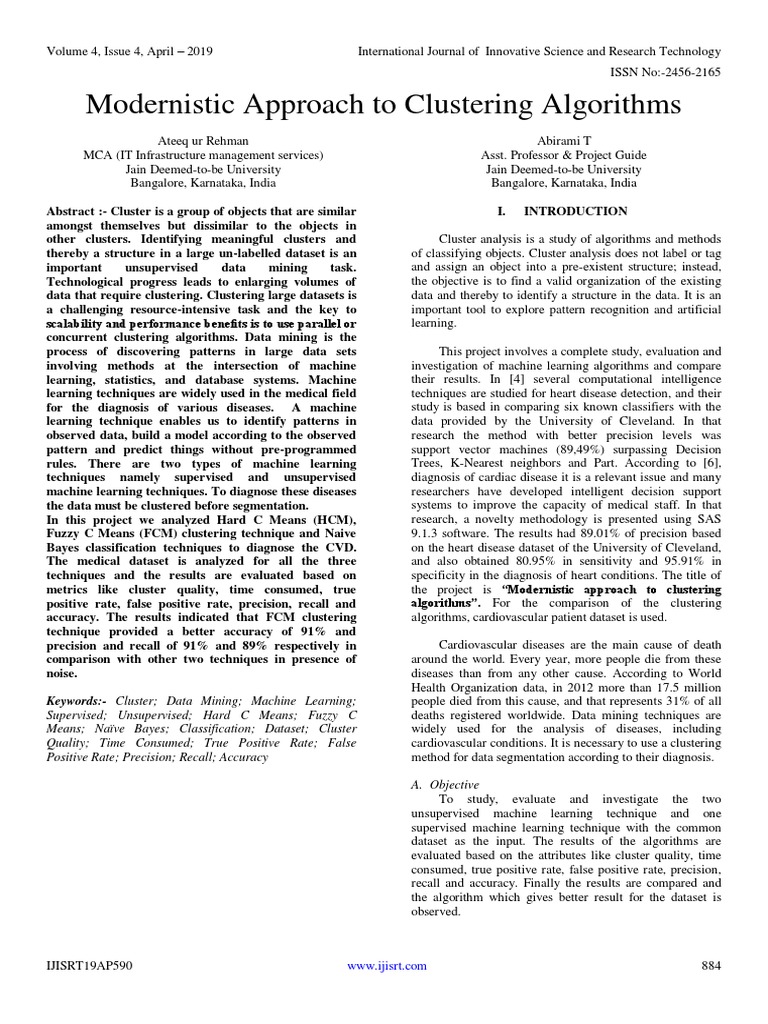 Modernistic Approach To Clustering Algorithms | PDF | Cluster Analysis | Machine Learning
