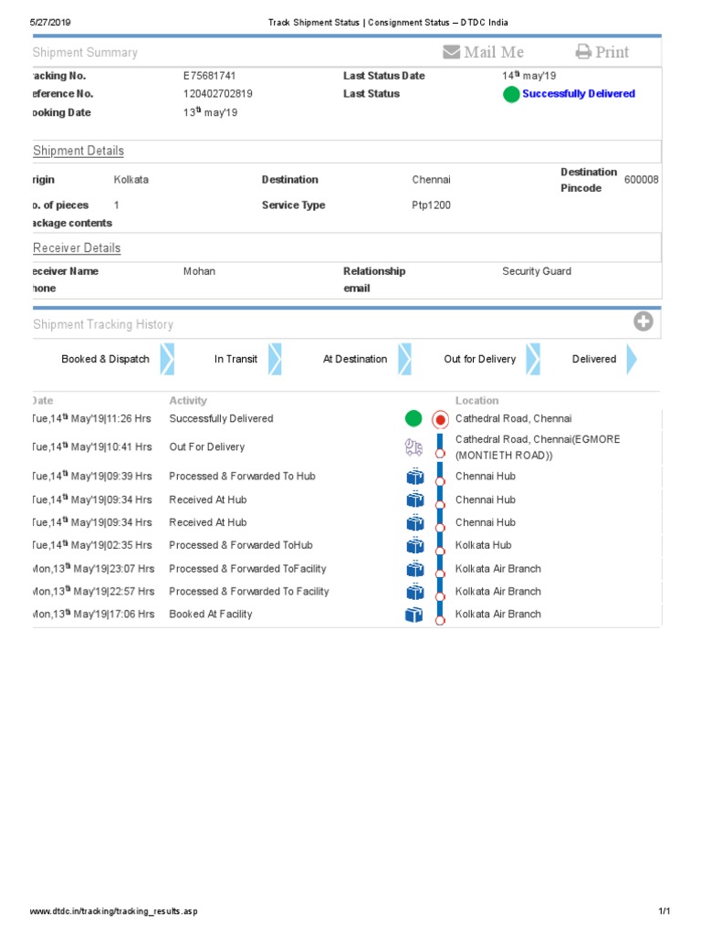 Track Shipment Status - Consignment Status - DTDC India | PDF | Freight ...