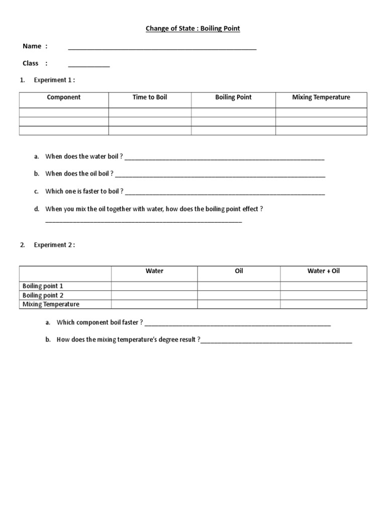 Change of State Worksheet | PDF