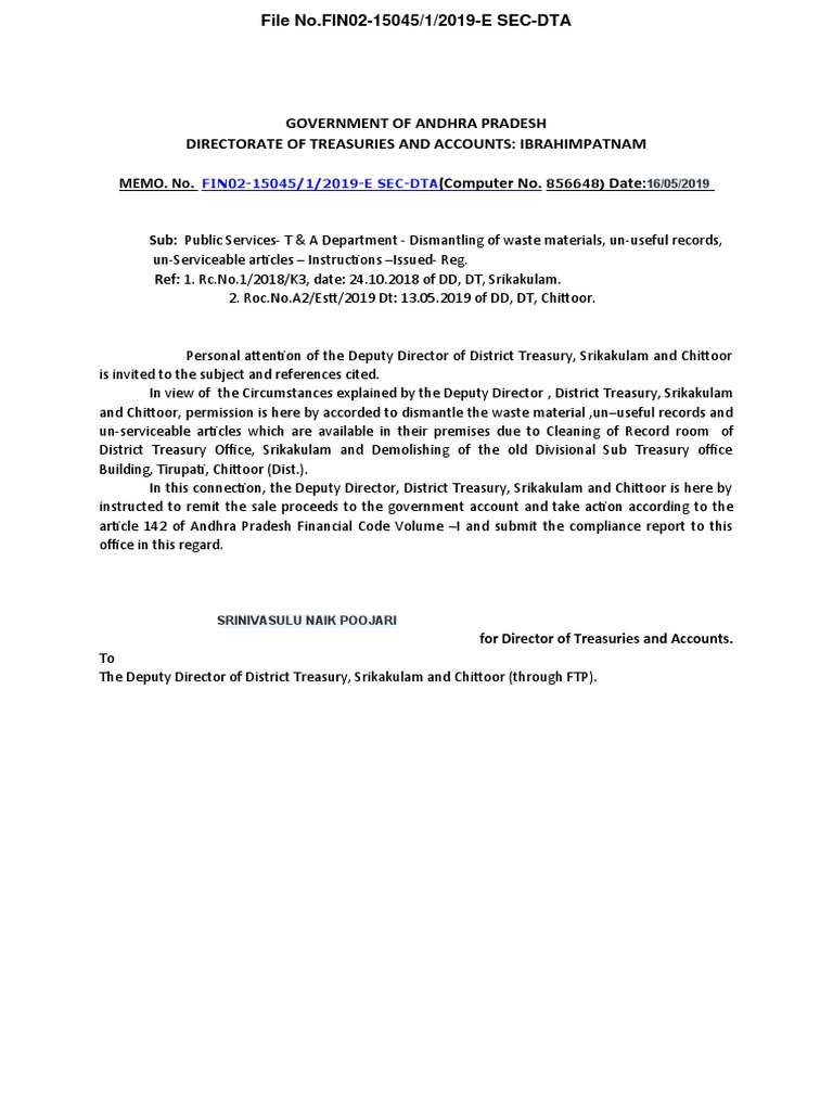 Government of Andhra Pradesh Directorate of Treasuries and Accounts ...