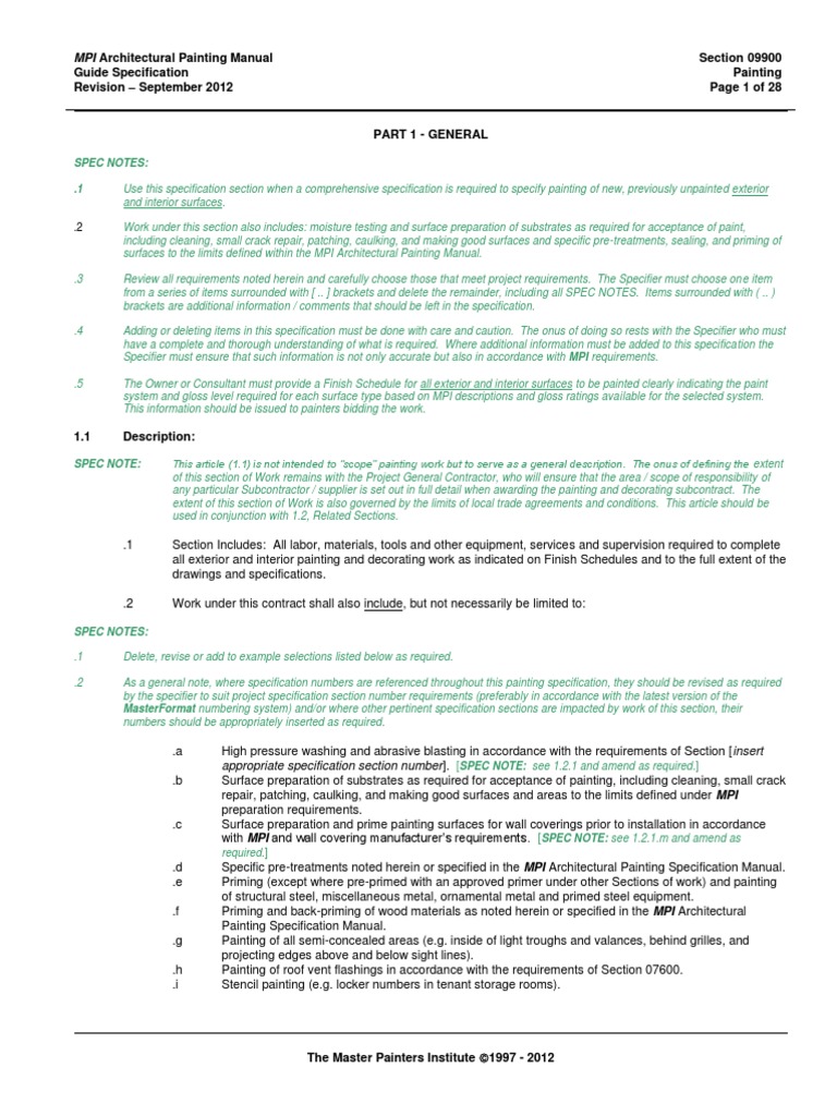 MPI Painting Code | Specification (Technical Standard) | Paint