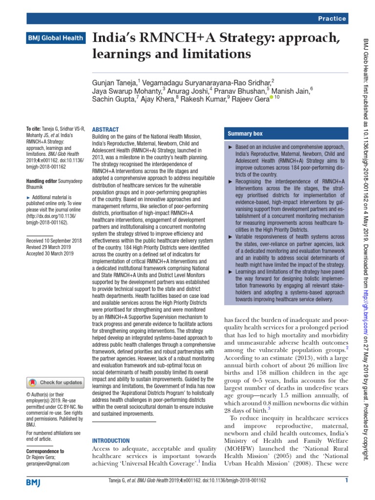 India's RMNCH+A Strategy: Approach, Learnings and Limitations | PDF ...