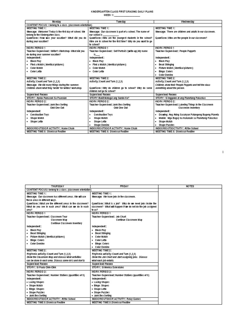40 Week Kinder Curriculum | PDF | Drawing | Toys
