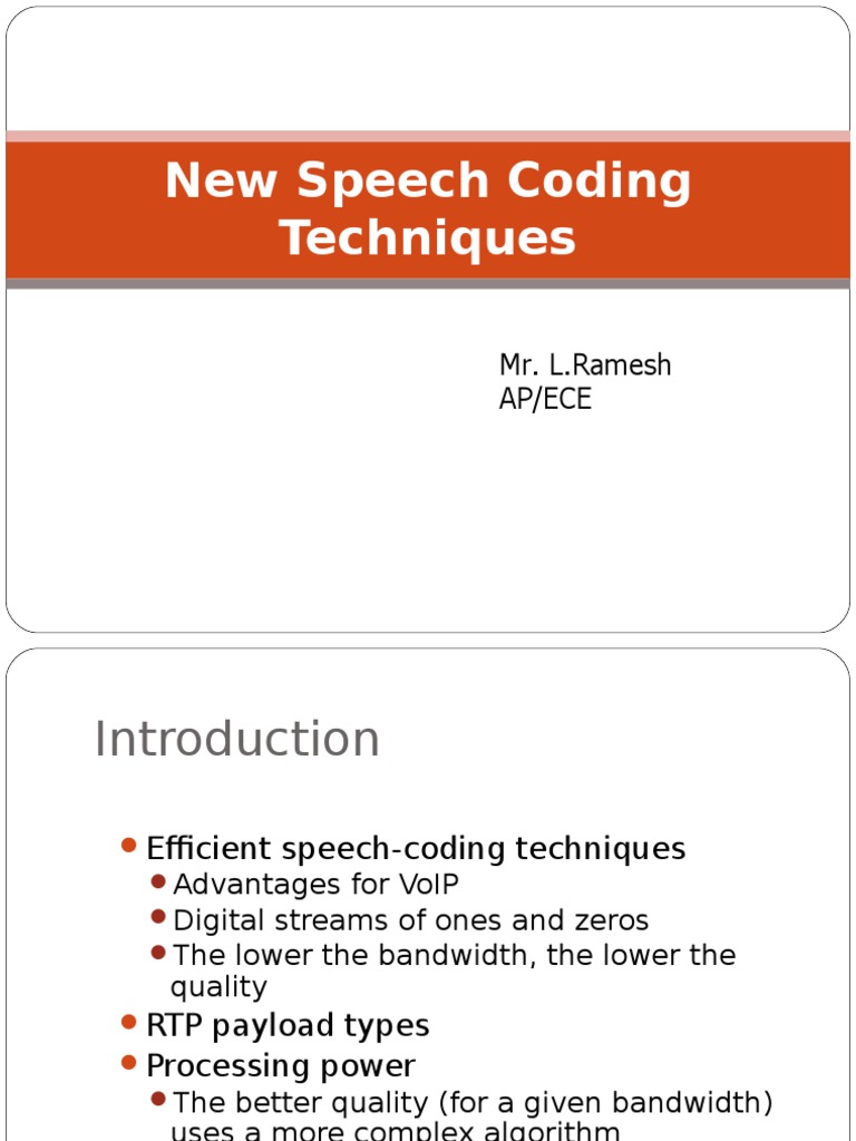 New Speech Coding Techniques: Mr. L.Ramesh Ap/Ece | PDF | Sampling (Signal Processing) | Codec