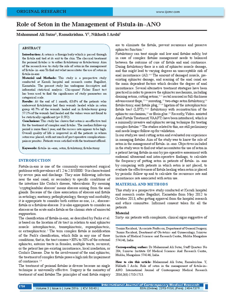 Seton Use in Fistula-in-Ano Treatment | PDF | Wound | Clinical Medicine