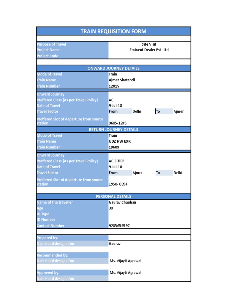 Train Requisition Form: Onward Journey Details | PDF