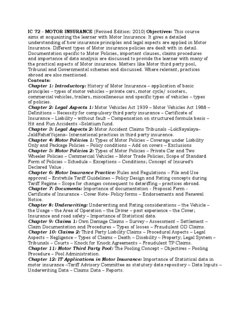 Ic 72 - Motor Insurance | PDF | Vehicle Insurance | Liability Insurance