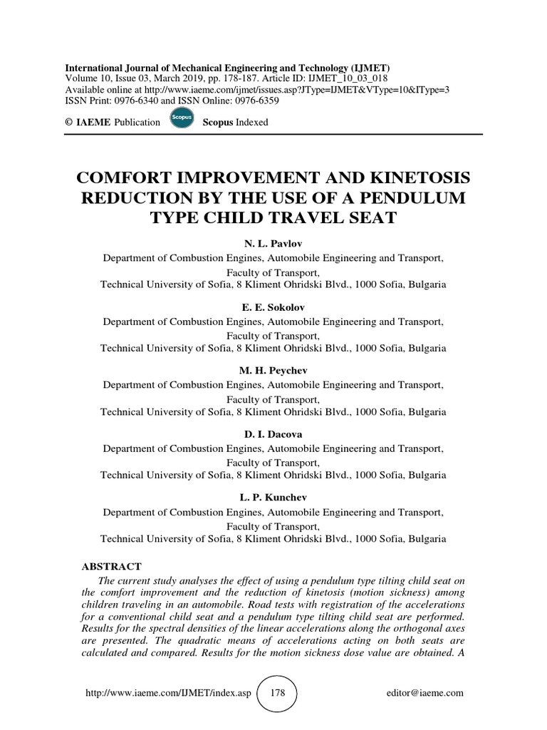 Comfort Improvement and Kinetosis Reduction by The Useof A Pendulum ...