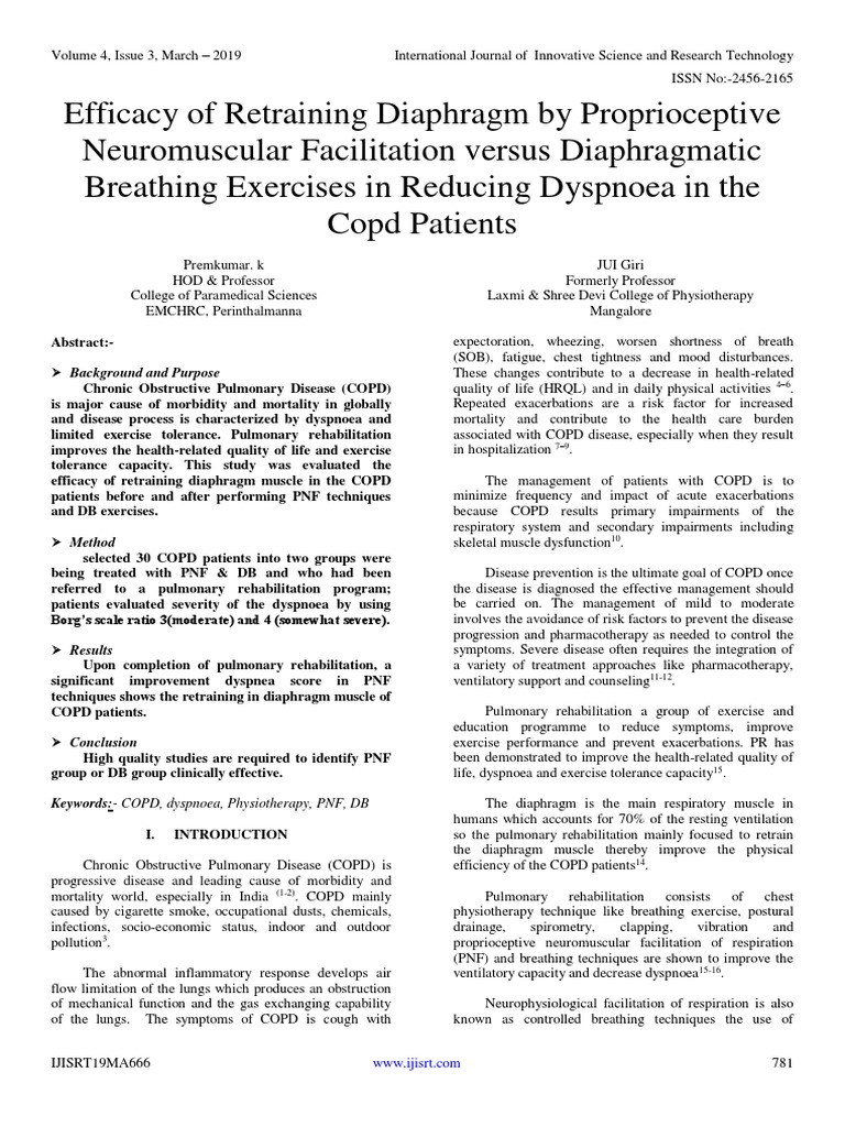 Efficacy of Retraining Diaphragm by Proprioceptive Neuromuscular ...