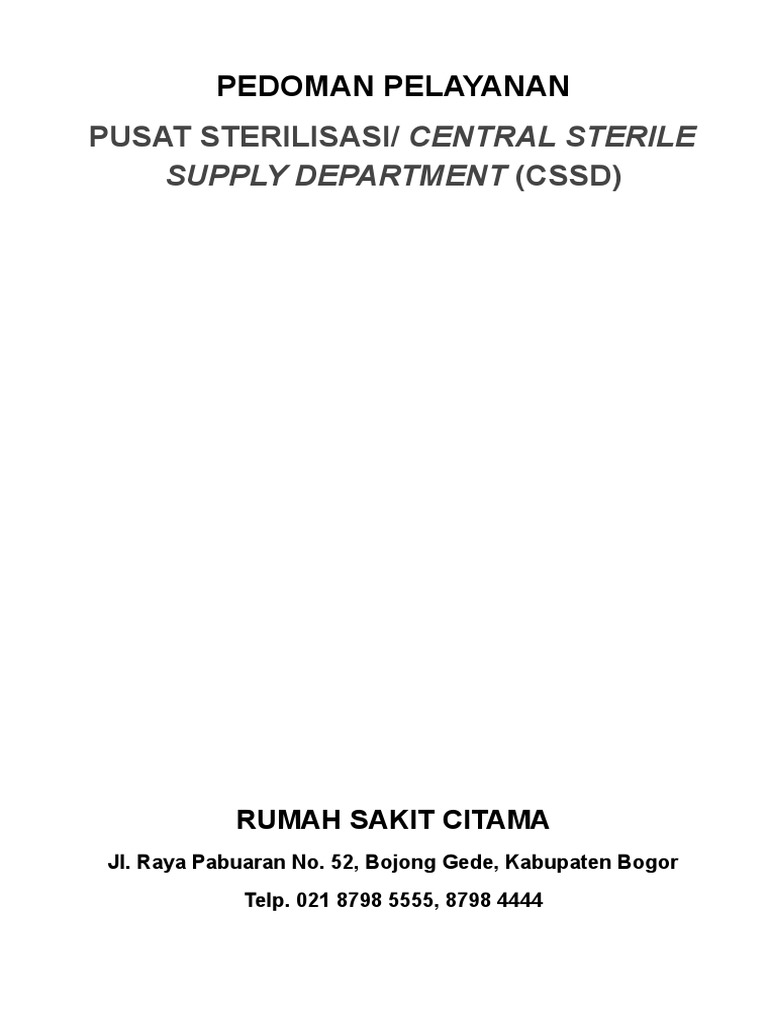 Pedoman Pelayanan CSSD | PDF