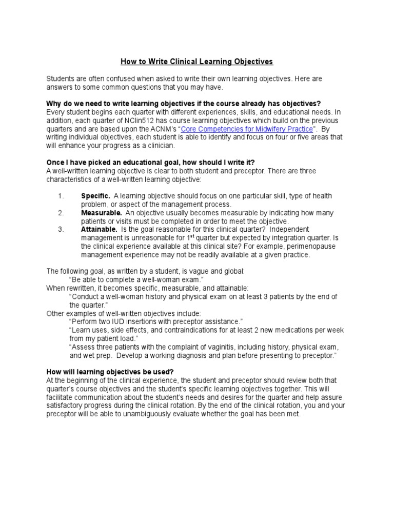 How To Write Clinical Learning Objectives | PDF | Physical Examination ...