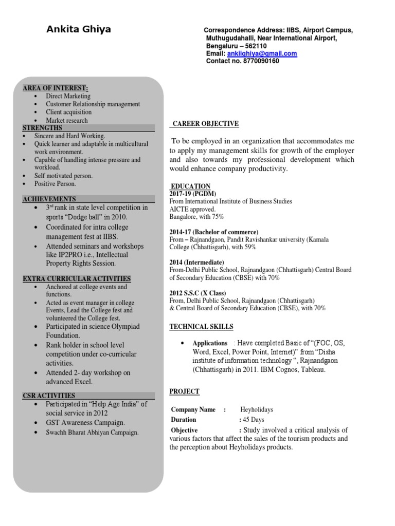 Ankita's Resume | PDF | Behavior Modification | Cognition