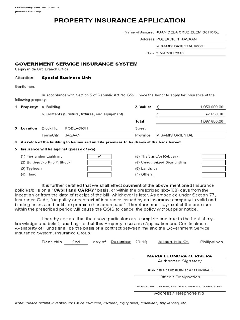 Property Insurance Application Form | PDF | Property Insurance | Insurance