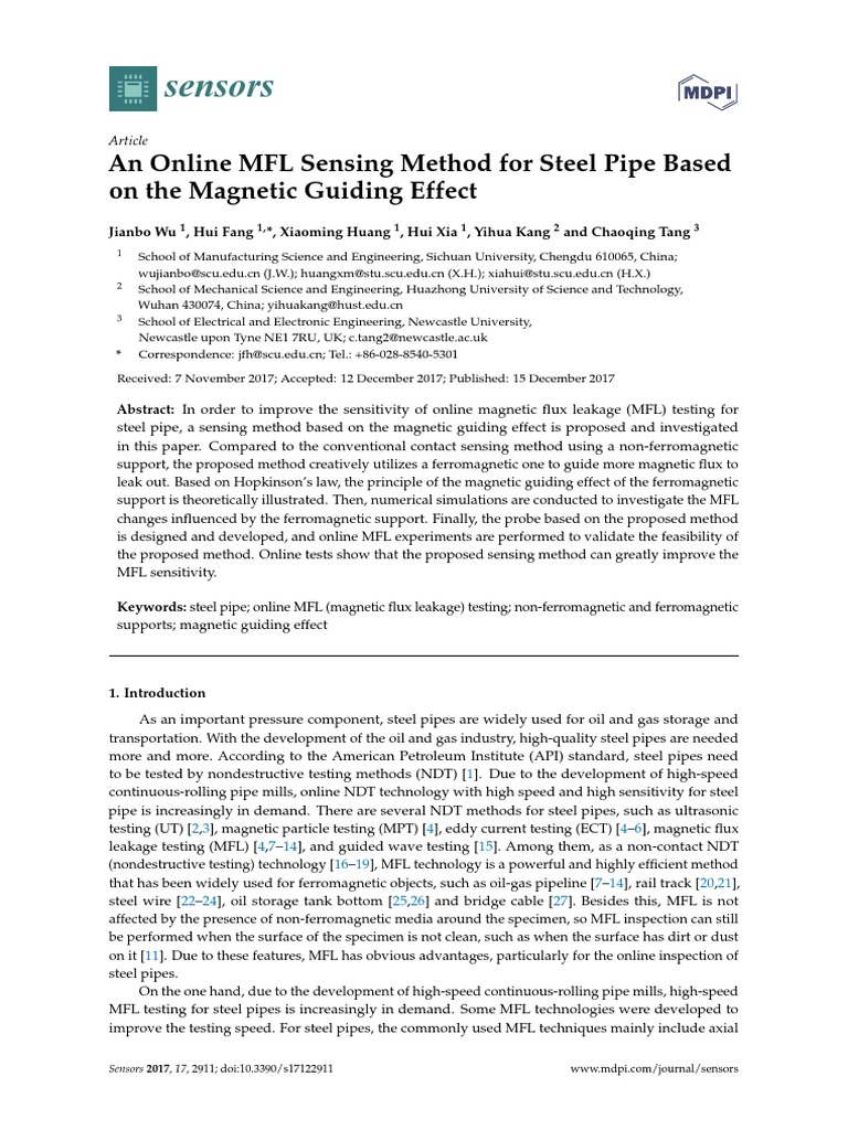 Sensors: An Online MFL Sensing Method For Steel Pipe Based On The ...