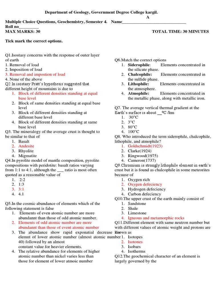 MCQ Geochem | PDF | Mantle (Geology) | Chemical Elements