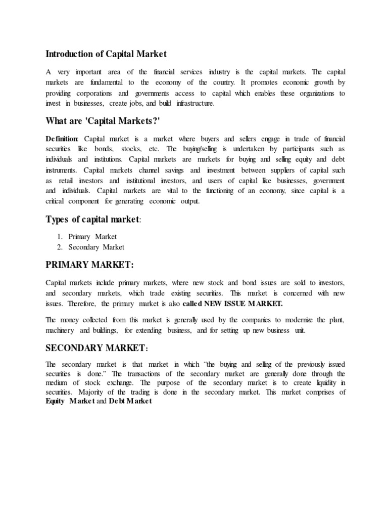 9-Introduction To Capital Markets | PDF | Capital Market | Secondary Market