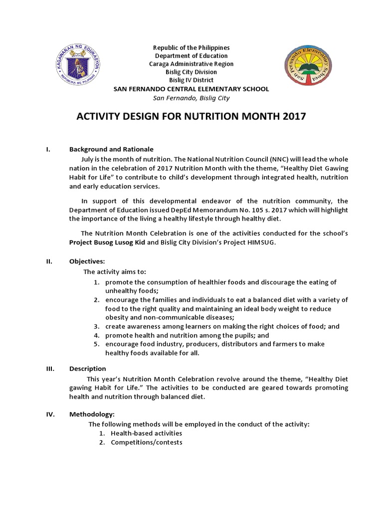 Activity Design for Nutrition Month 2017 | PDF | Healthy Diet | Diet ...