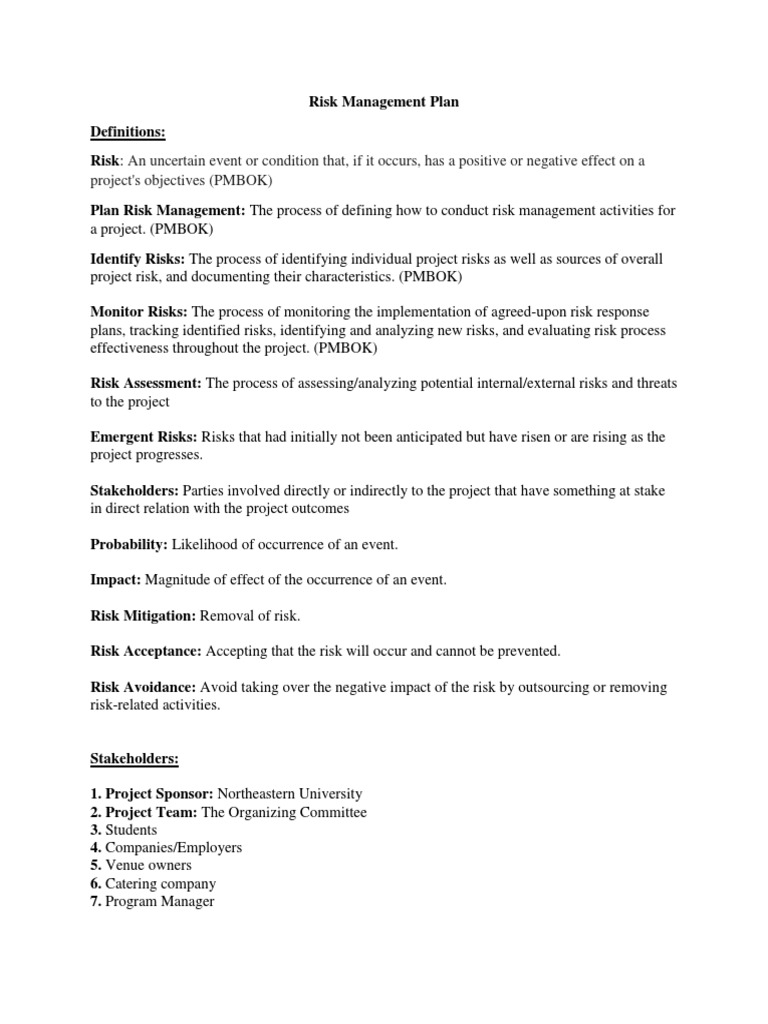 Risk Management Plan | PDF | Risk Management | Risk