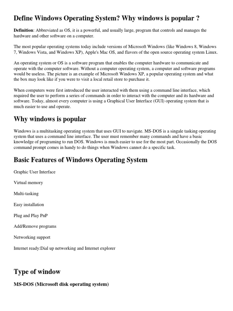 Why Windows OS is Popular: Easy to Use & Feature-Rich | PDF | Microsoft ...