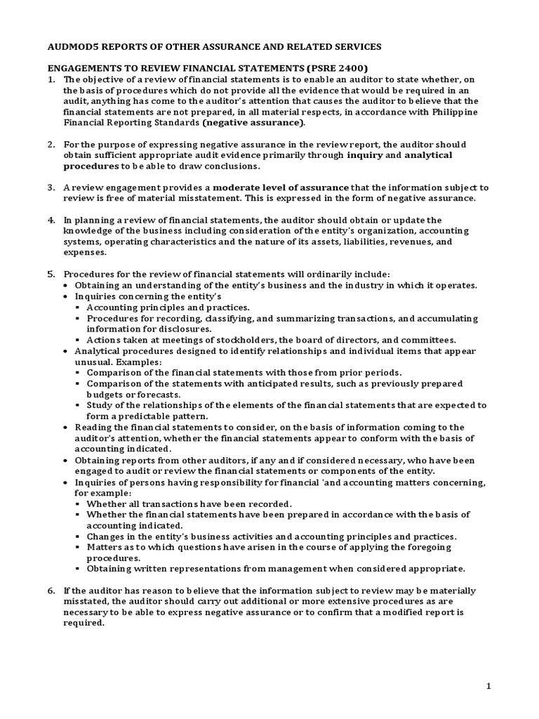 AUDMOD5 Reports of Other Assurance and Relate | PDF | Audit | Financial ...