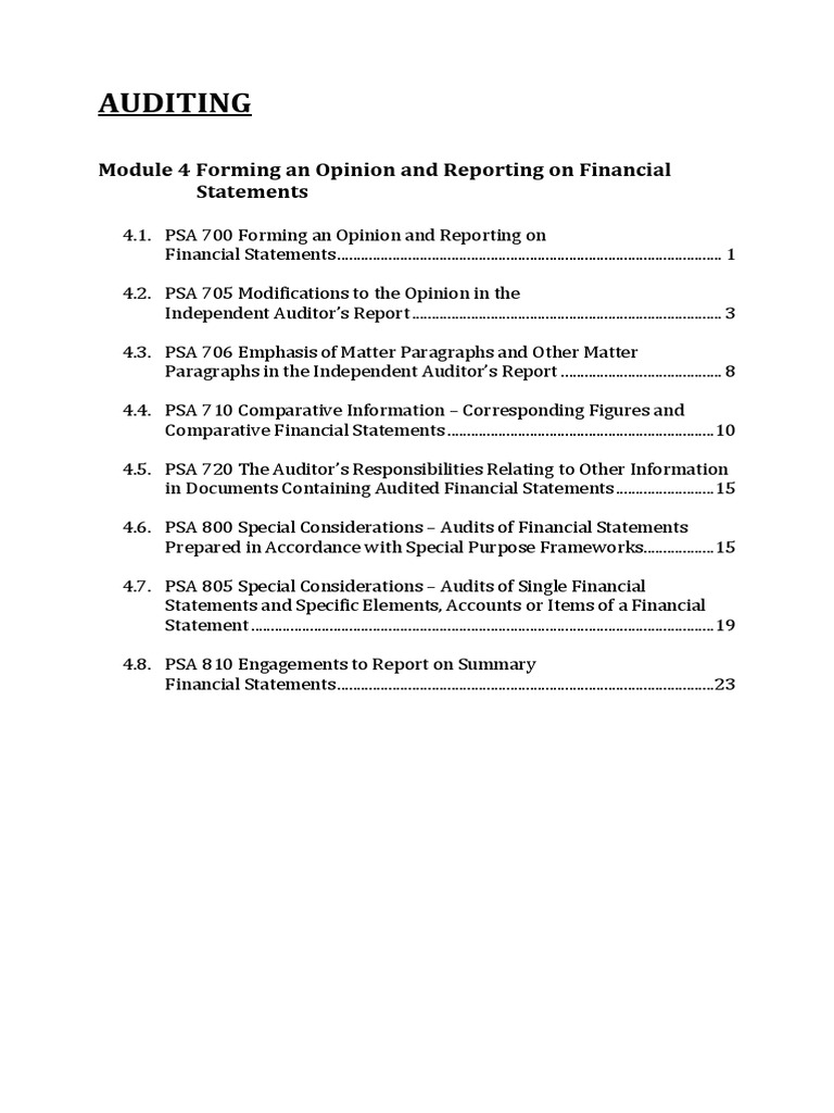 Auditing: Module 4 Forming An Opinion and Reporting On Financial ...