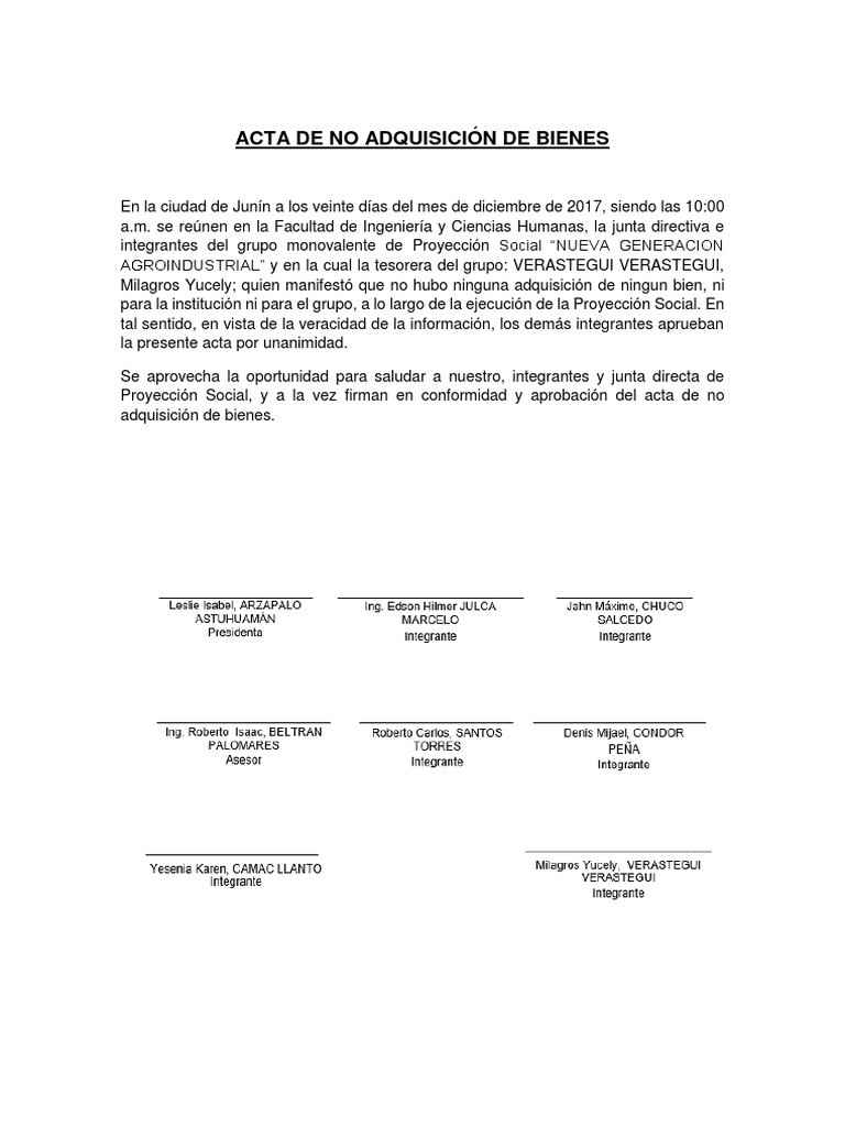 Acta de Adquisicion de Bienes | PDF
