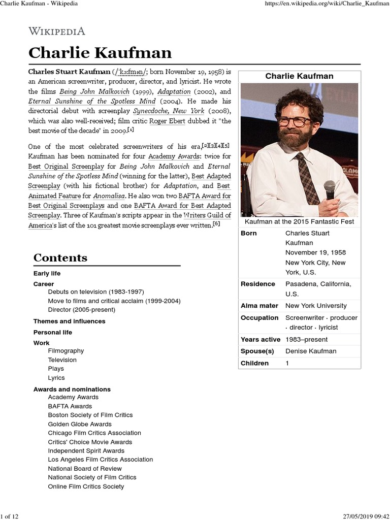 The Life and Work of Charlie Kaufman | PDF | Leisure