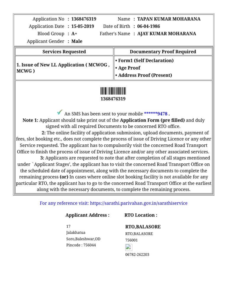 For Any Reference Visit: Https://sarathi - Parivahan.gov - In/sarathiservice | PDF