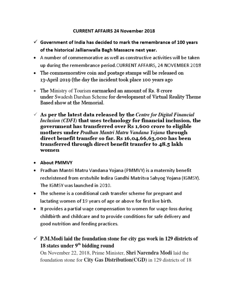 Current Affairs 24 November 2018 | PDF | Government Of India