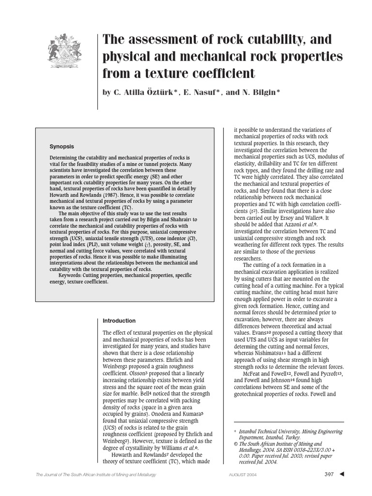 Rock Cutability | PDF | Strength Of Materials | Correlation And Dependence