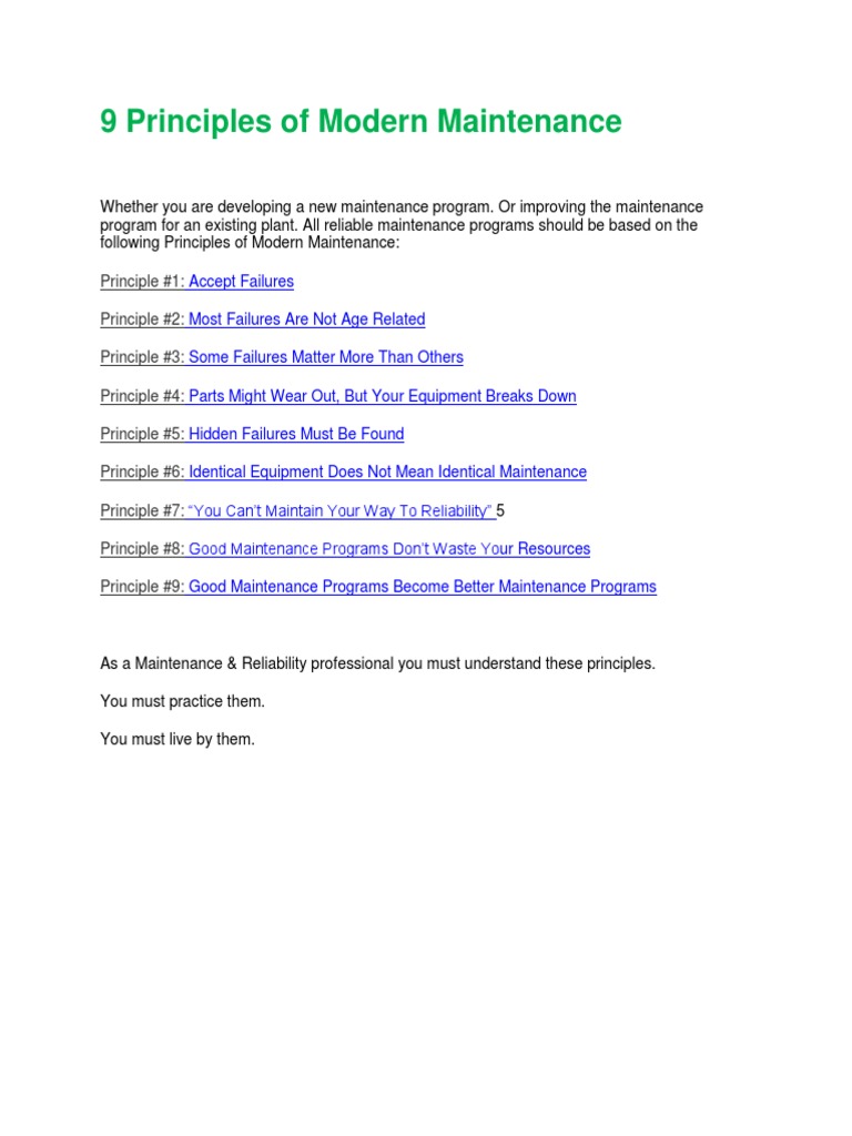 9 Principles of Modern Maintenance | PDF | Reliability Engineering ...