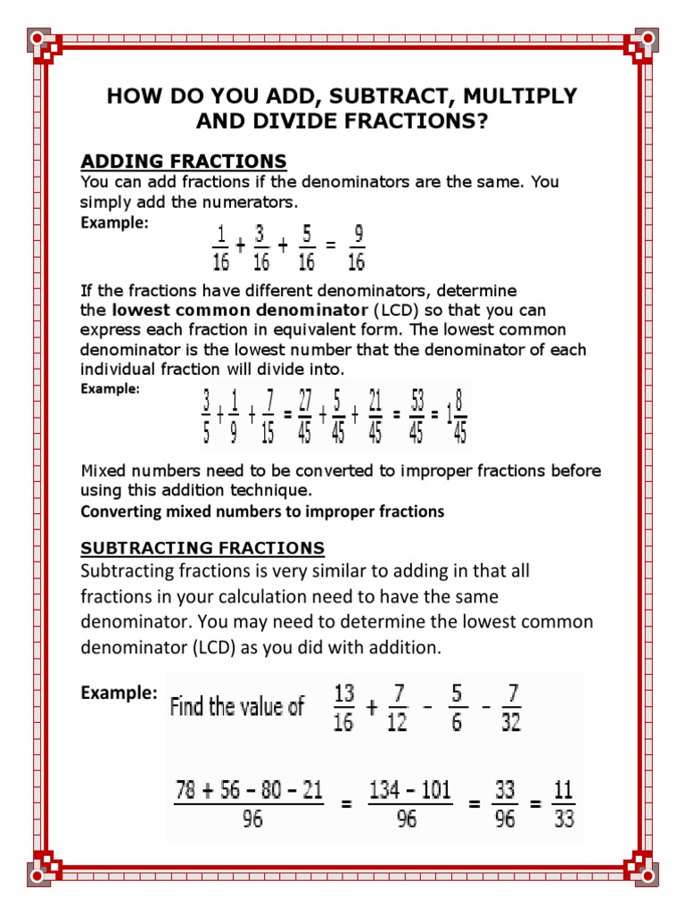 A Comprehensive Guide to the Four Basic Operations of Fractions: Adding ...