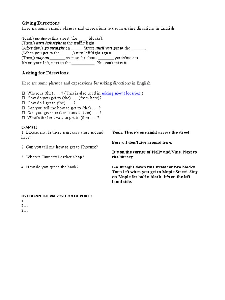 Giving Directions: Asking About Location | PDF