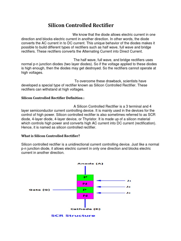 Silicon Controlled Rectifier | PDF | P–N Junction | Rectifier