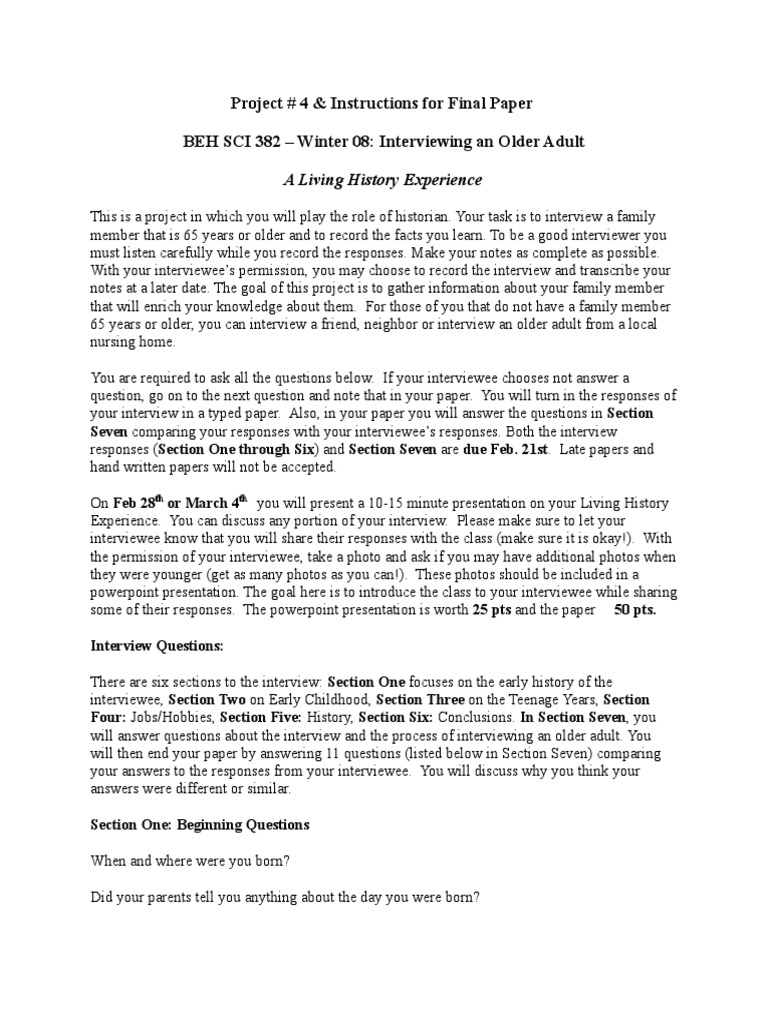 Capturing a Living History: Instructions for Interviewing and Reporting ...