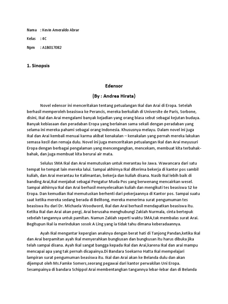 SINOPSIS NOVEL EDENSOR KARYA ANDREA HIRATA | PDF