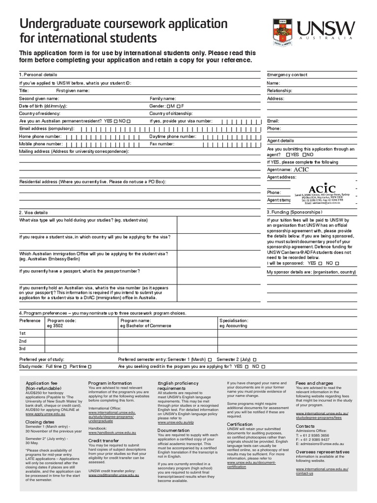 Unsw Ug Form | PDF | Credit Card | Travel Visa