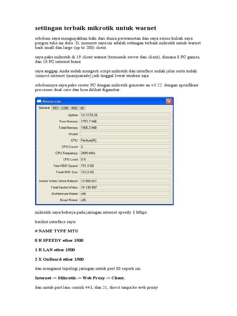 Settingan Terbaik Mikrotik Untuk Warnet | PDF