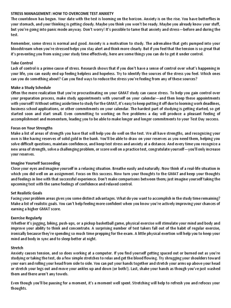 Stress Management: How To Overcome Test Anxiety | PDF | Autonomic ...