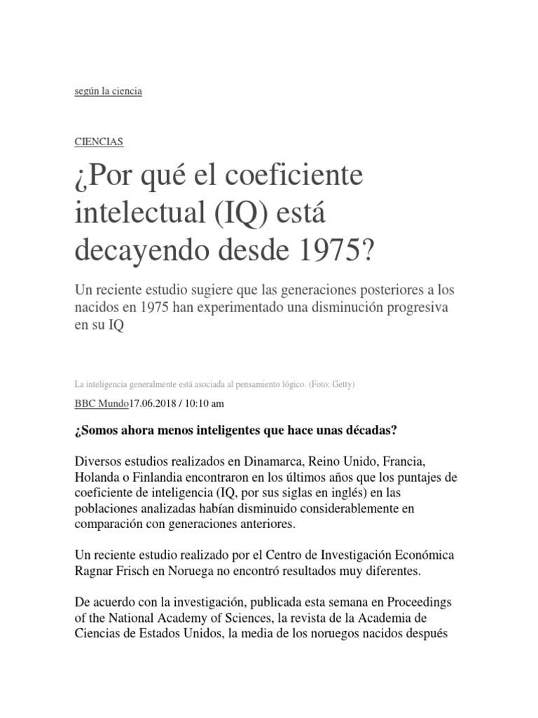 Porque El Coeficiente Intelectual Esta Decayendo | PDF | Cociente de ...