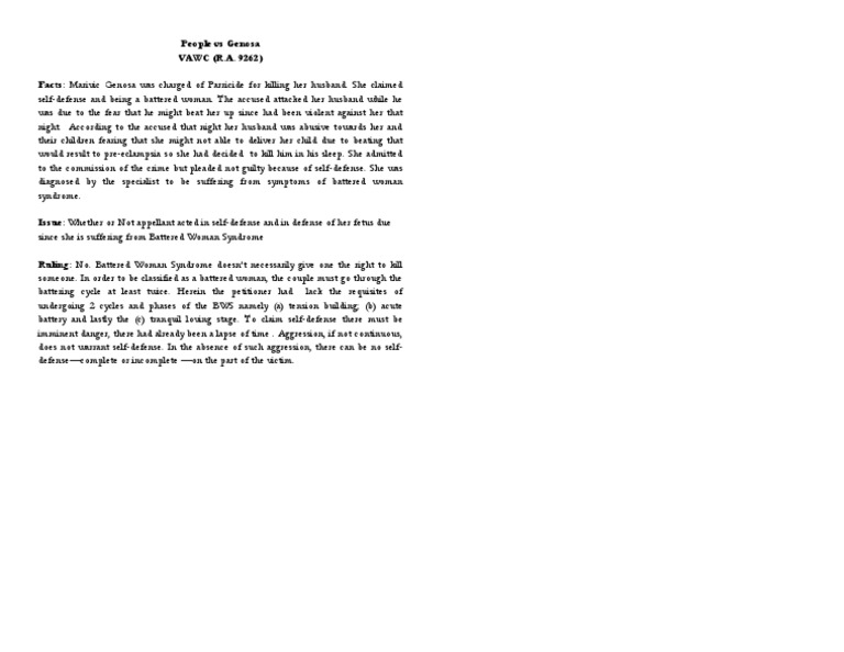 A Case of Parricide: Did Marivic Genosa Act in Self-Defense as a ...